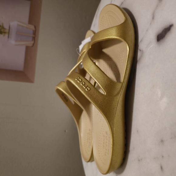CROCS | Shoes | Crocs Metallic Gold Slide Sandals | Poshmark